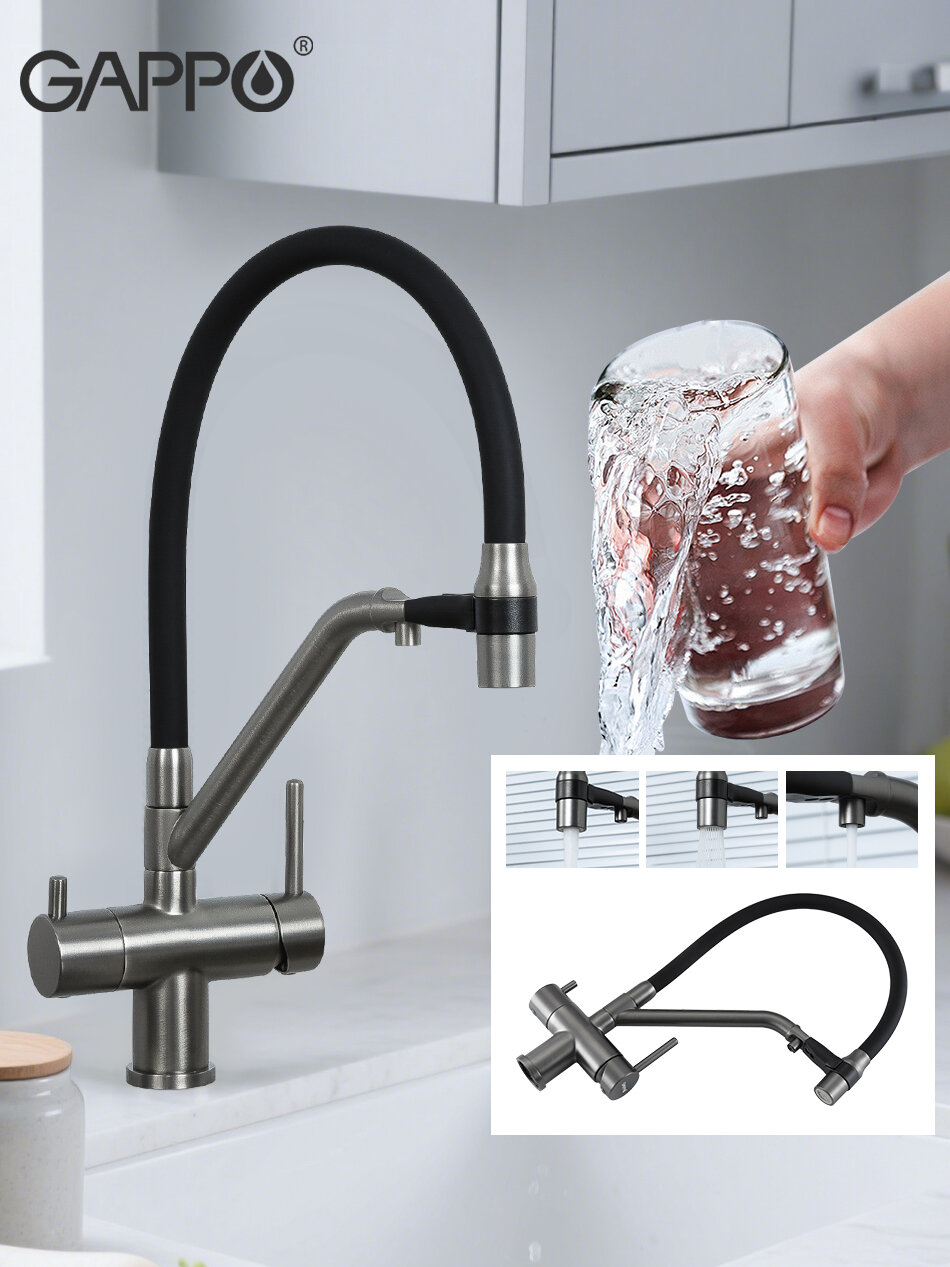 Смеситель для кухни (мойки) Gappo G4398-89 черный/оружейная сталь