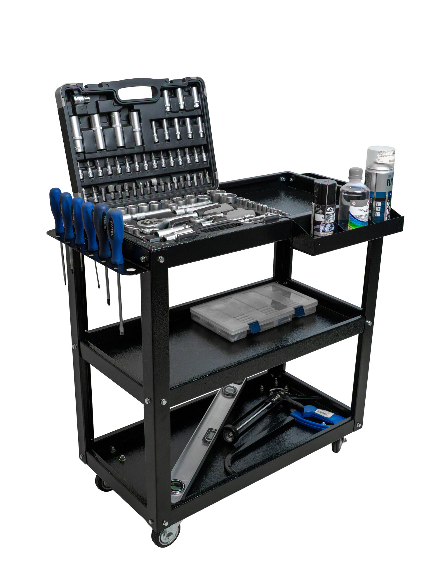 Инструментальная тележка 3 полки для гаража, автосервиса, сталь 1 мм