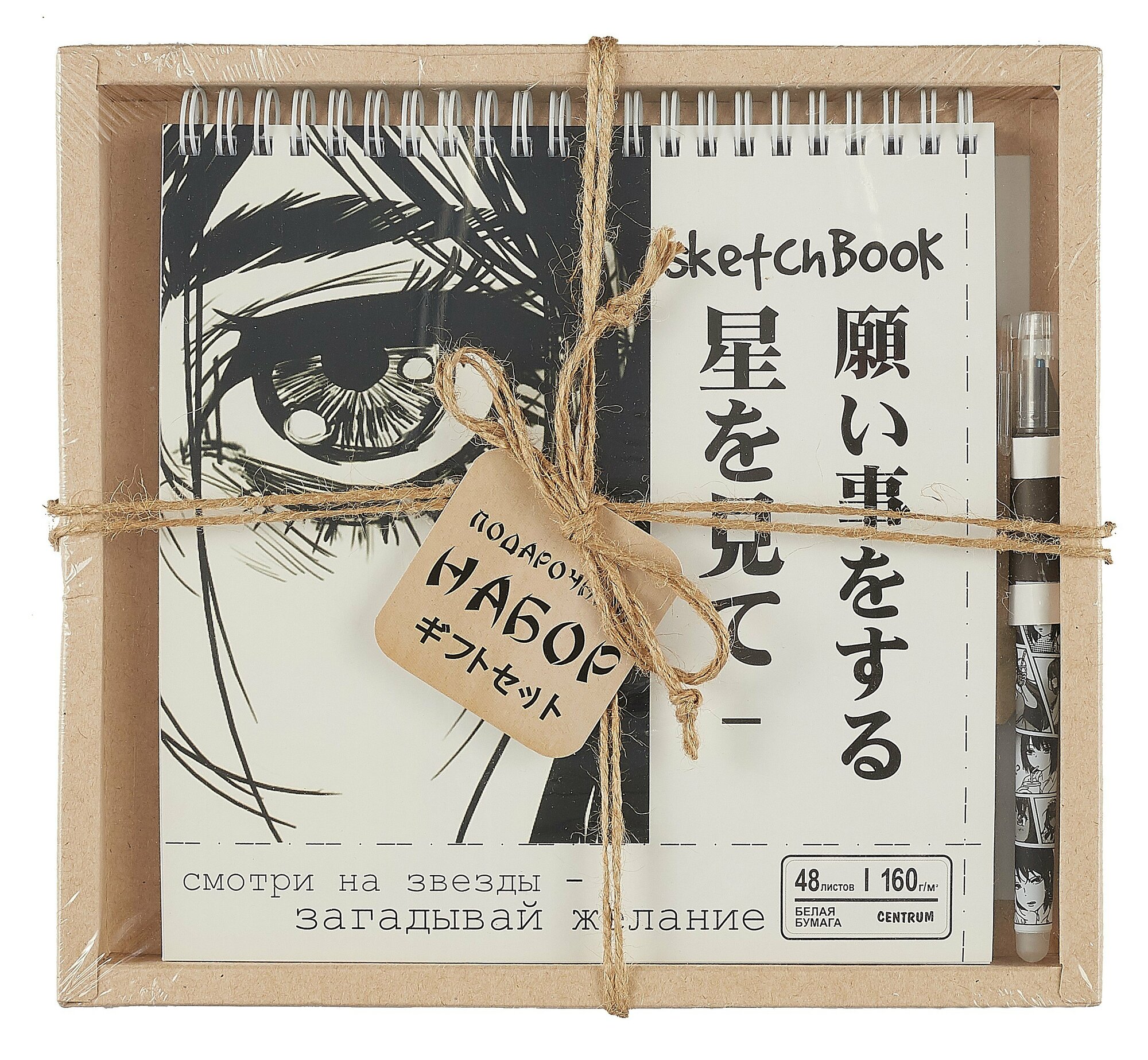 Скетчбук А5 48л "Аниме. Желание" +ручка гелевая синяя пиши-стирай, подар. уп.