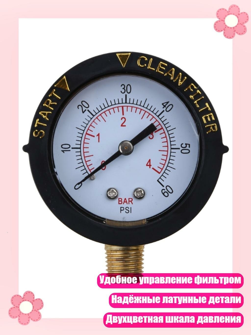 Манометр сухой и универсальный, 2", 0–60 PSI