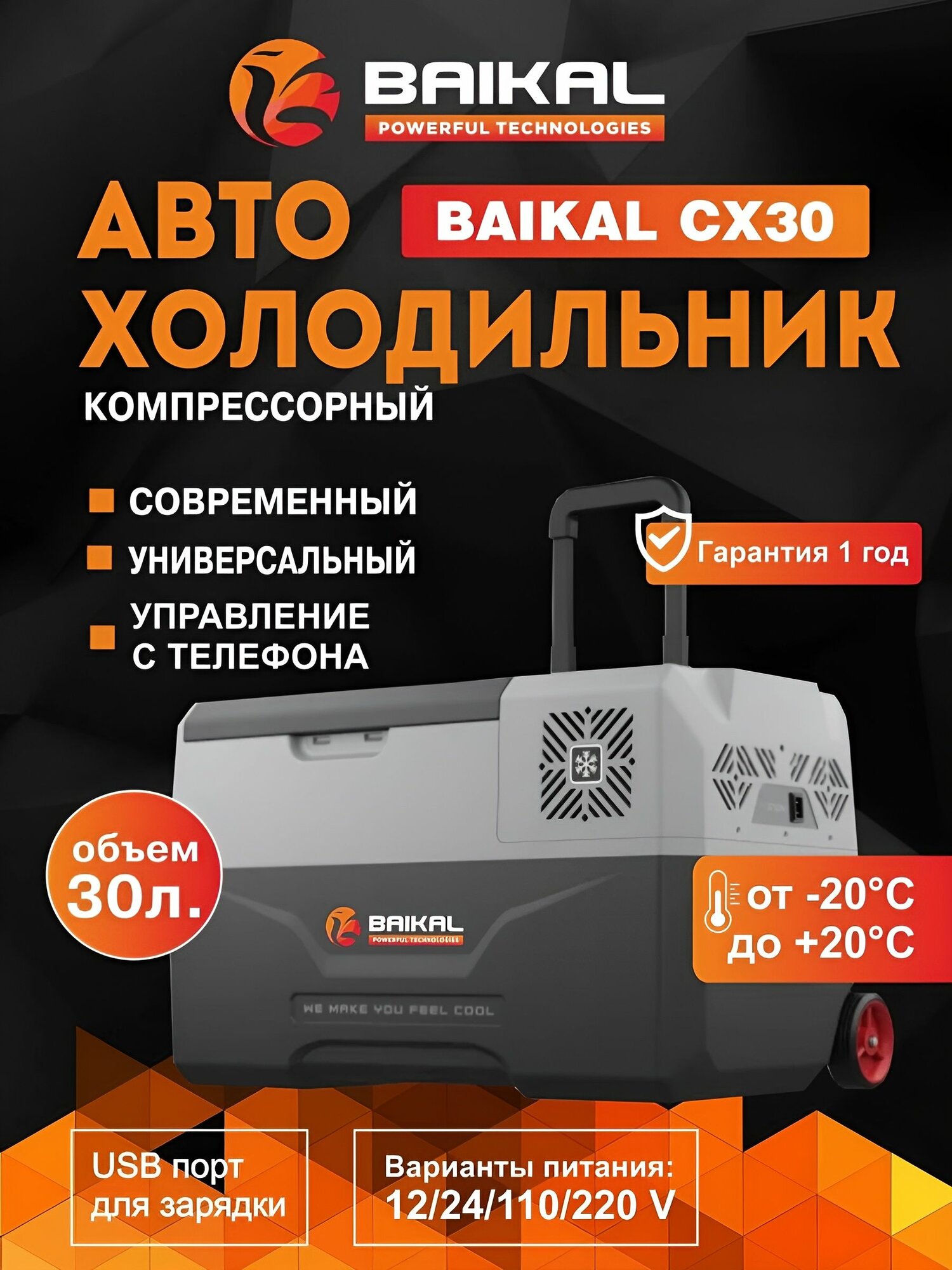 Автомобильный холодильник CX30 12/24/110/220V