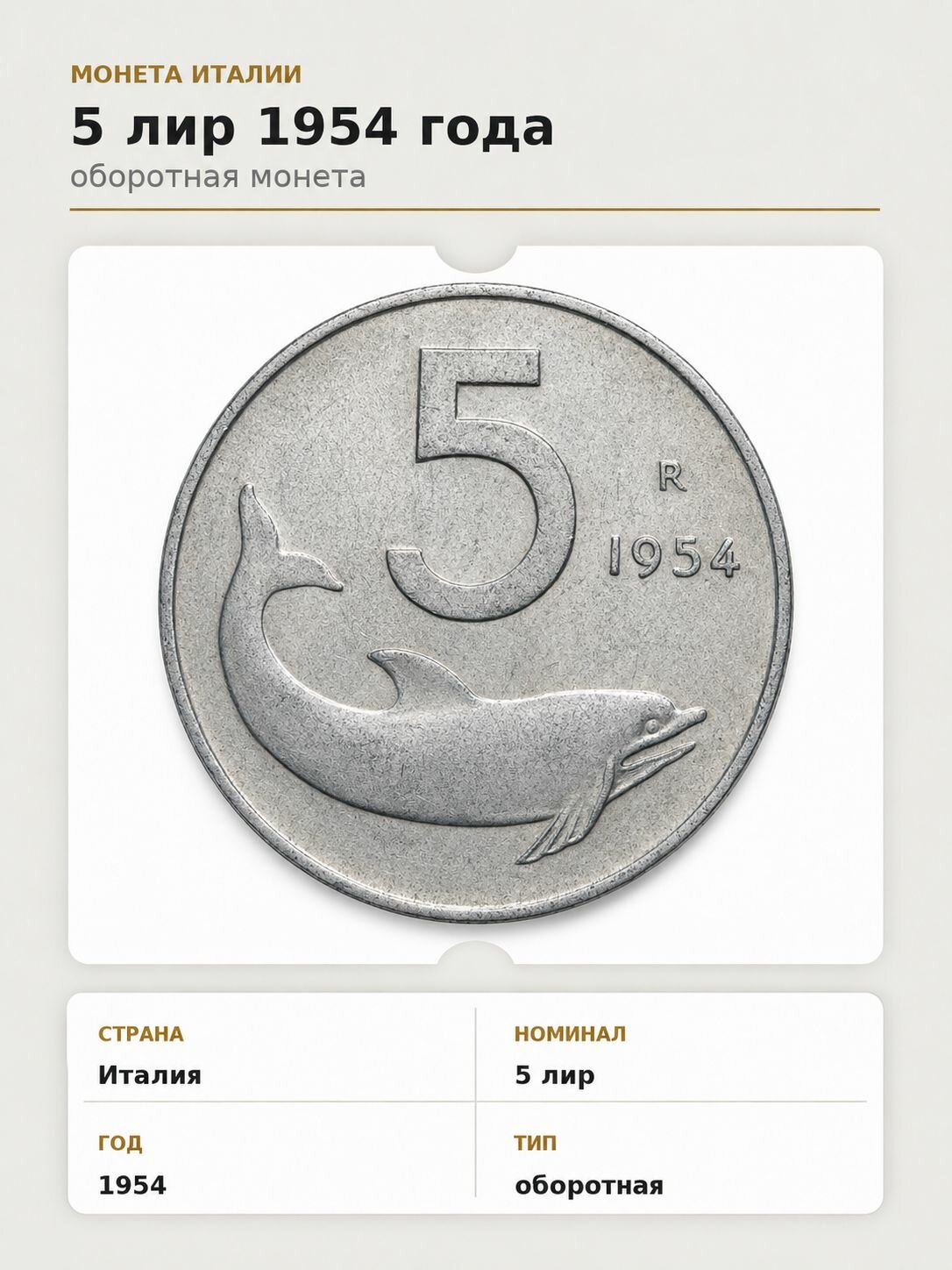 Коллекционная монета Италия 5 лир 1953-1955