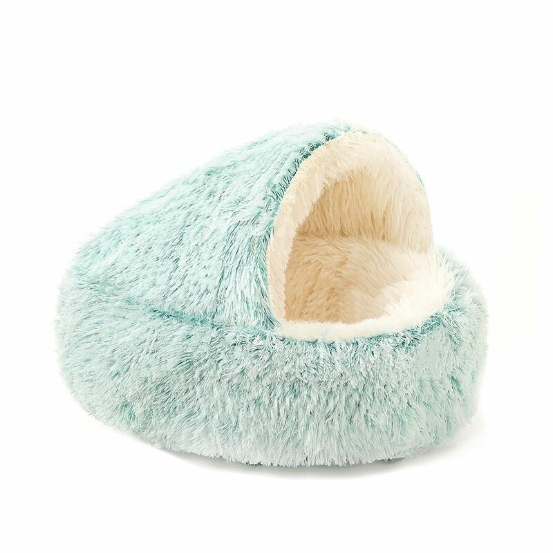 Pet Bed Круглая ракушка для кошек с длинным плюшем, 60 см, мятно-белая (длинный ворс)