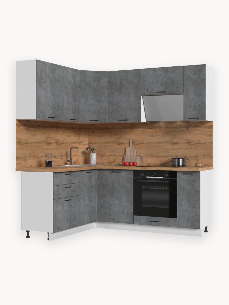 Кухонный гарнитур угловой, столешница Вотан 26мм, Кухня Венера 160х200см Белый/Бетон