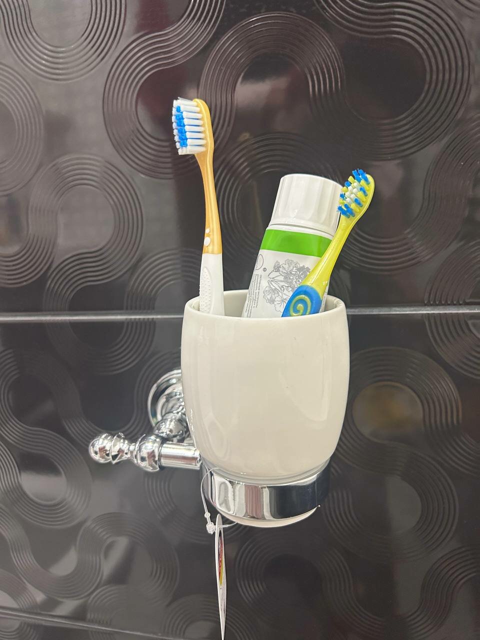 Стакан для зубных щеток Ganzer GZ31060, с держателем, настенный, хром