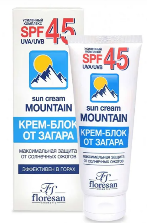Защита от солнца Крем от загара Floresan Защита от солнца, водостойкий, специально для гор, SPF 45, 60 мл.