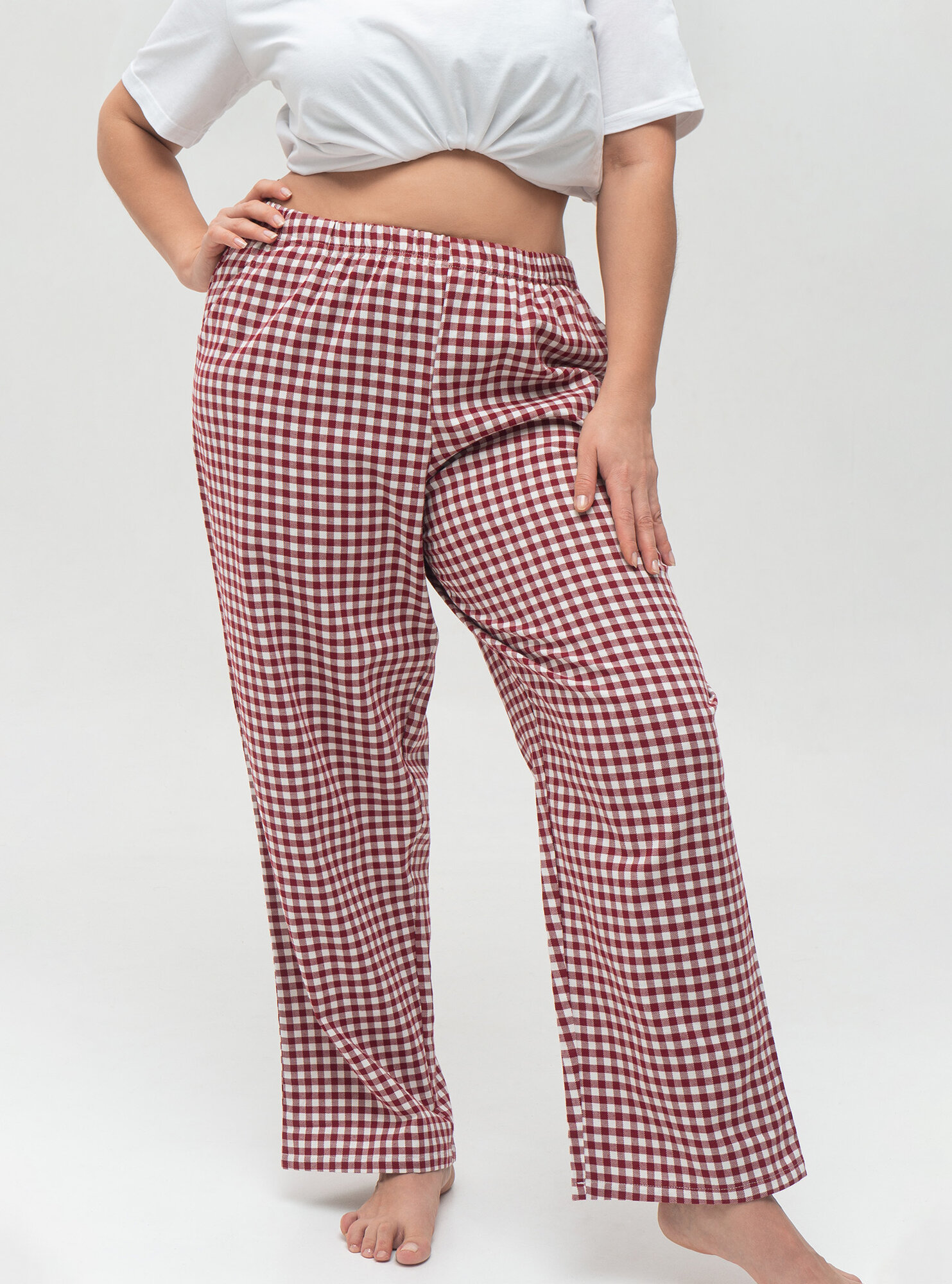 Брюки женские домашние штаны брюки прямые фланелевые с легким начесом теплые в клетку