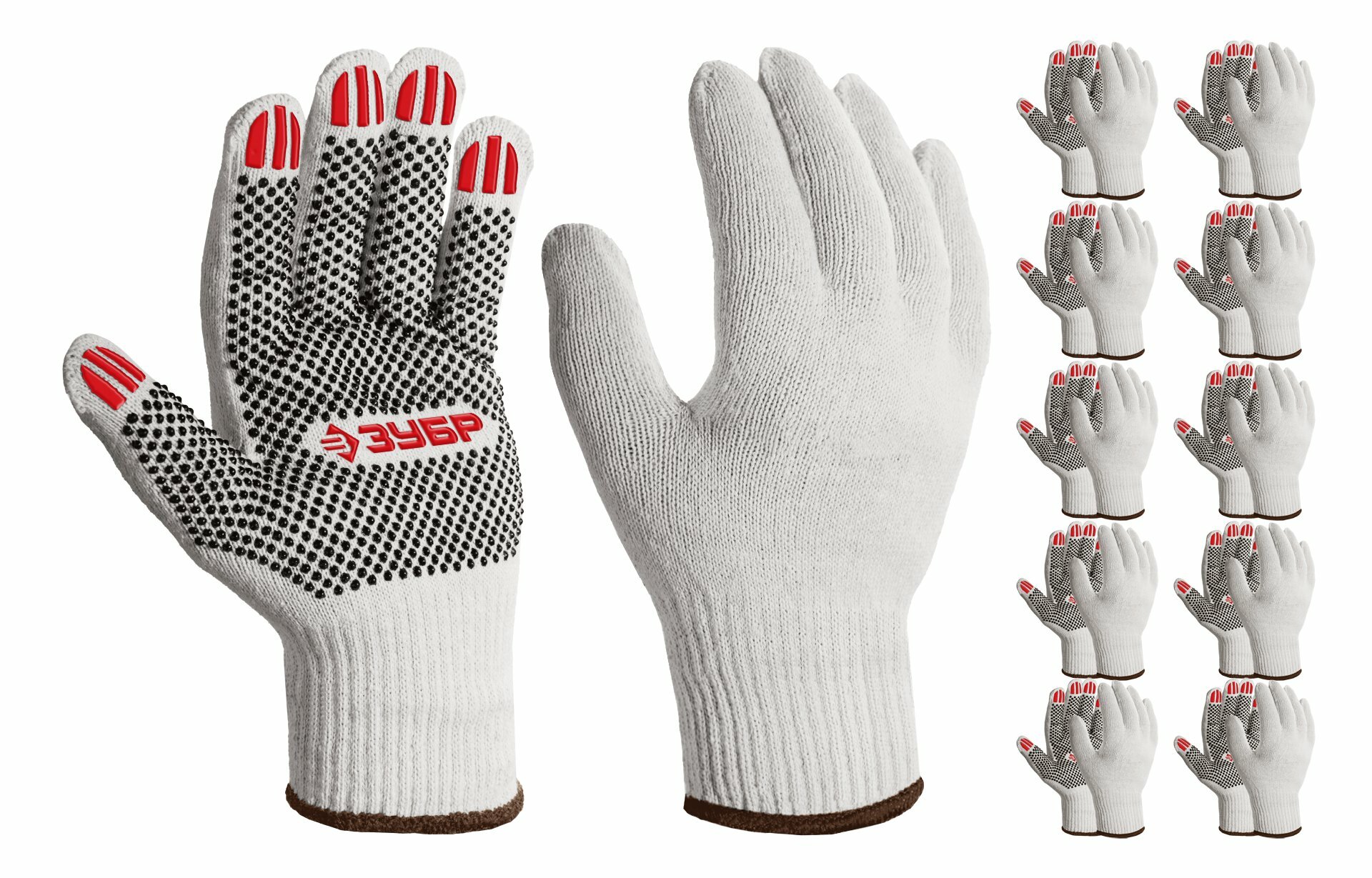 Перчатки ЗУБР XL, ПВХ покрытие, 10пар 11440-XL10