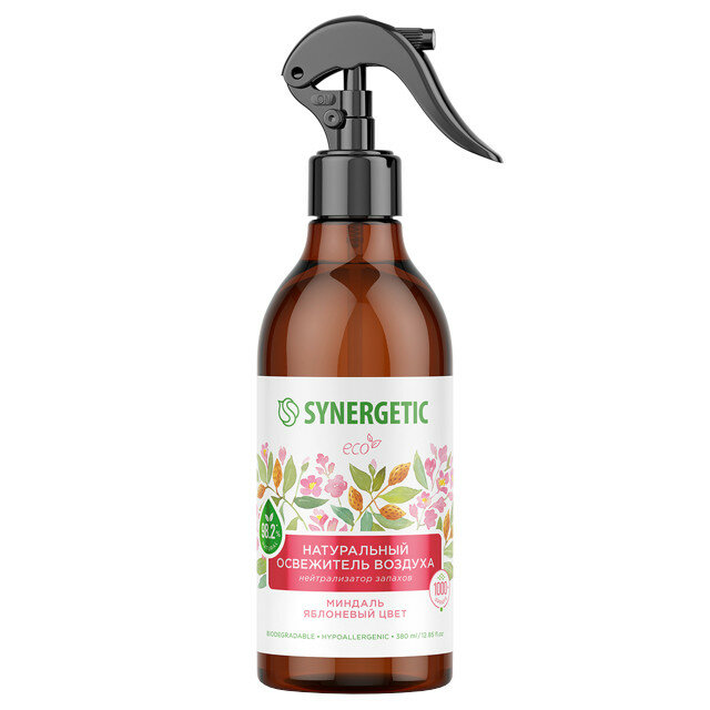 SYNERGETIC Освежитель воздуха Миндаль и Яблоневый цвет 380 мл спрей для дома и офиса