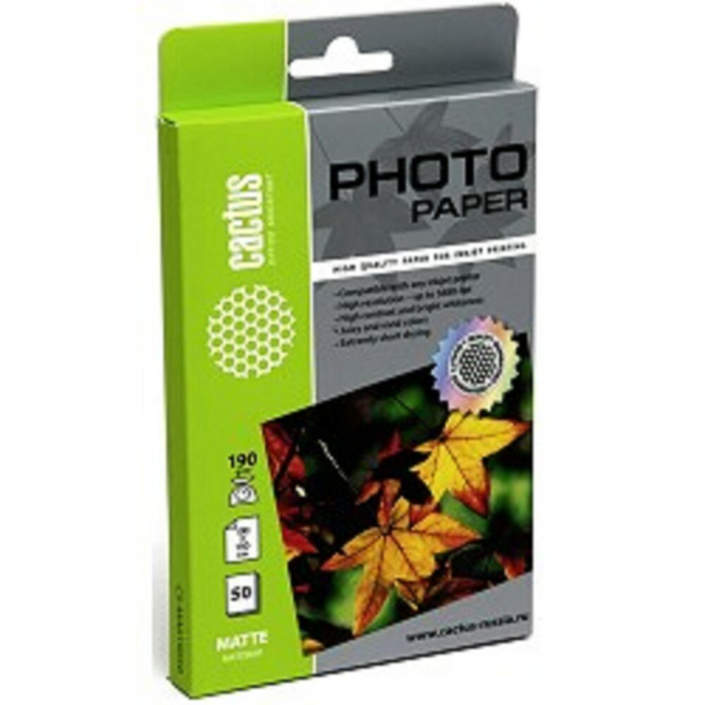 Cactus Бумага CS-MA619050 Фотобумага матовая, 10x15, 190 г м2, 50 листов
