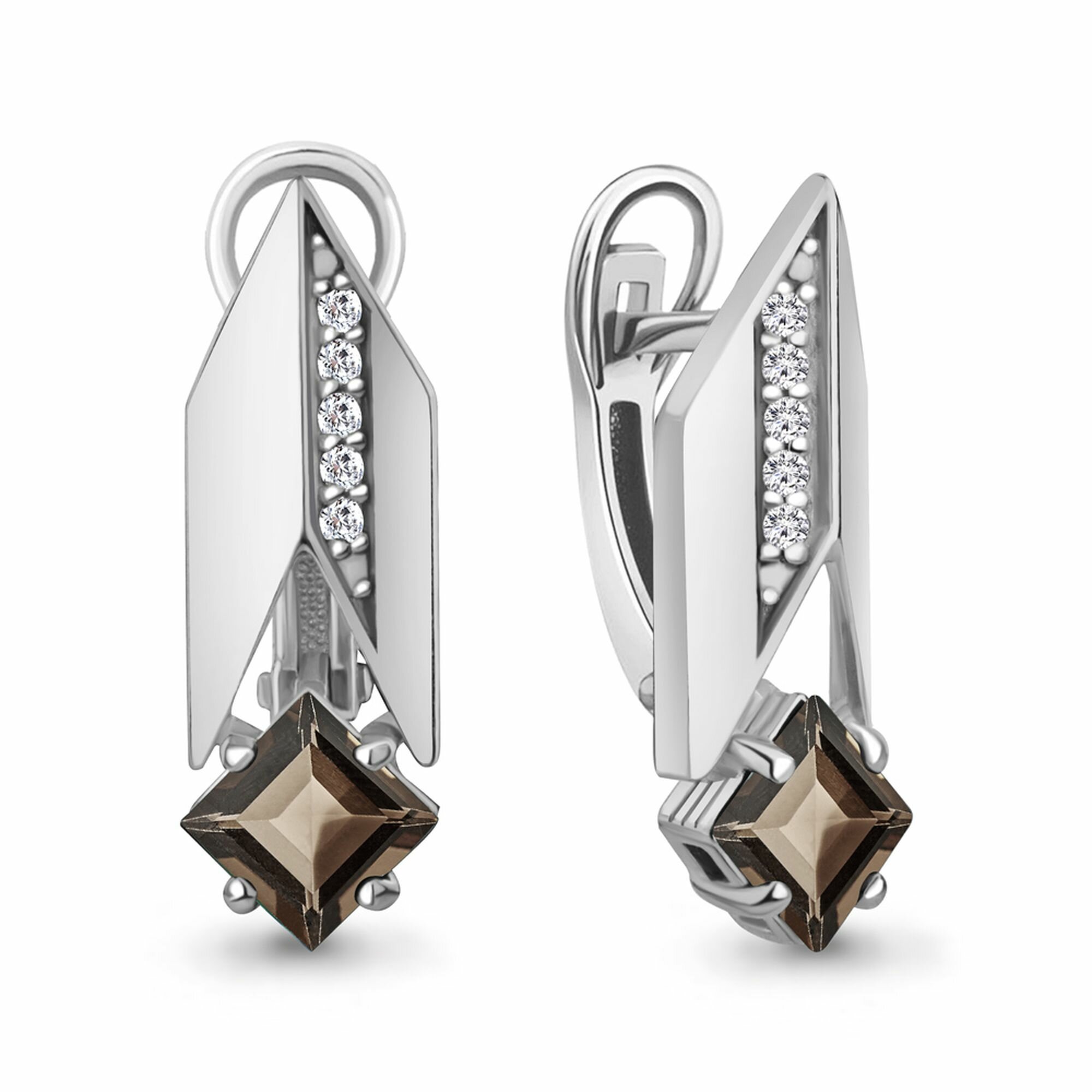 Серьги, серебро, 925 проба, родирование, кварц, фианит