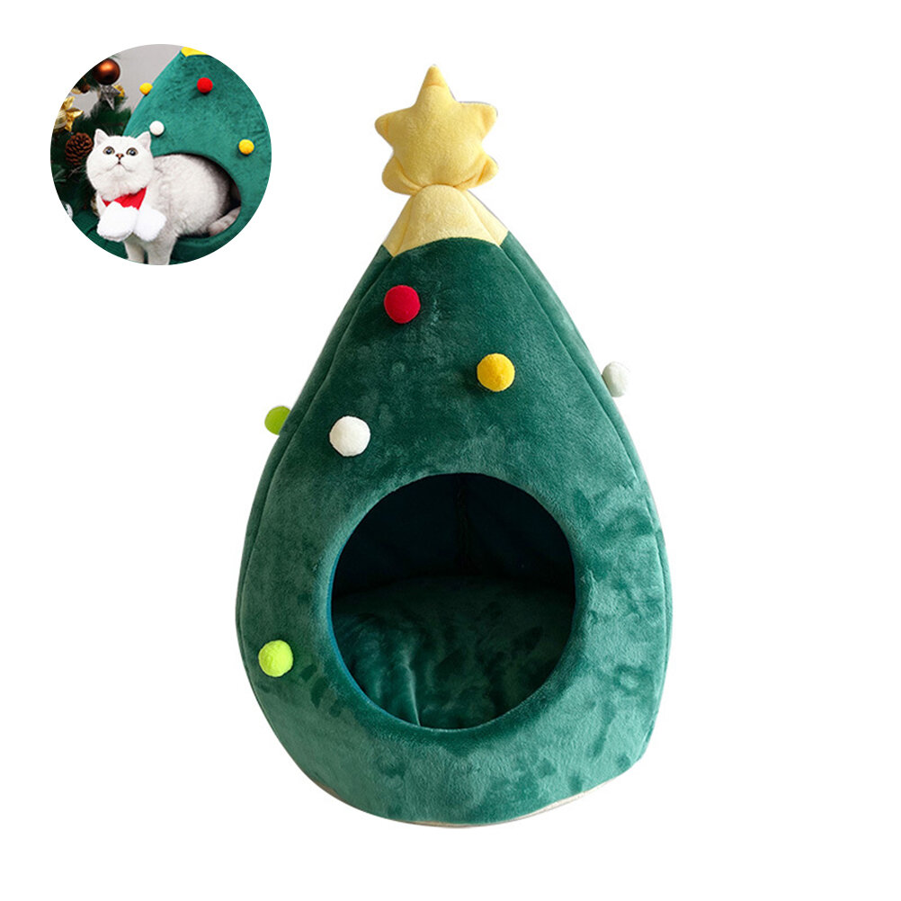 Кошачий домик в виде рождественской ёлки, комнатный рождественский домик для кошек, переносная кошачья пещера-иглу для маленьких животных, зелёный
