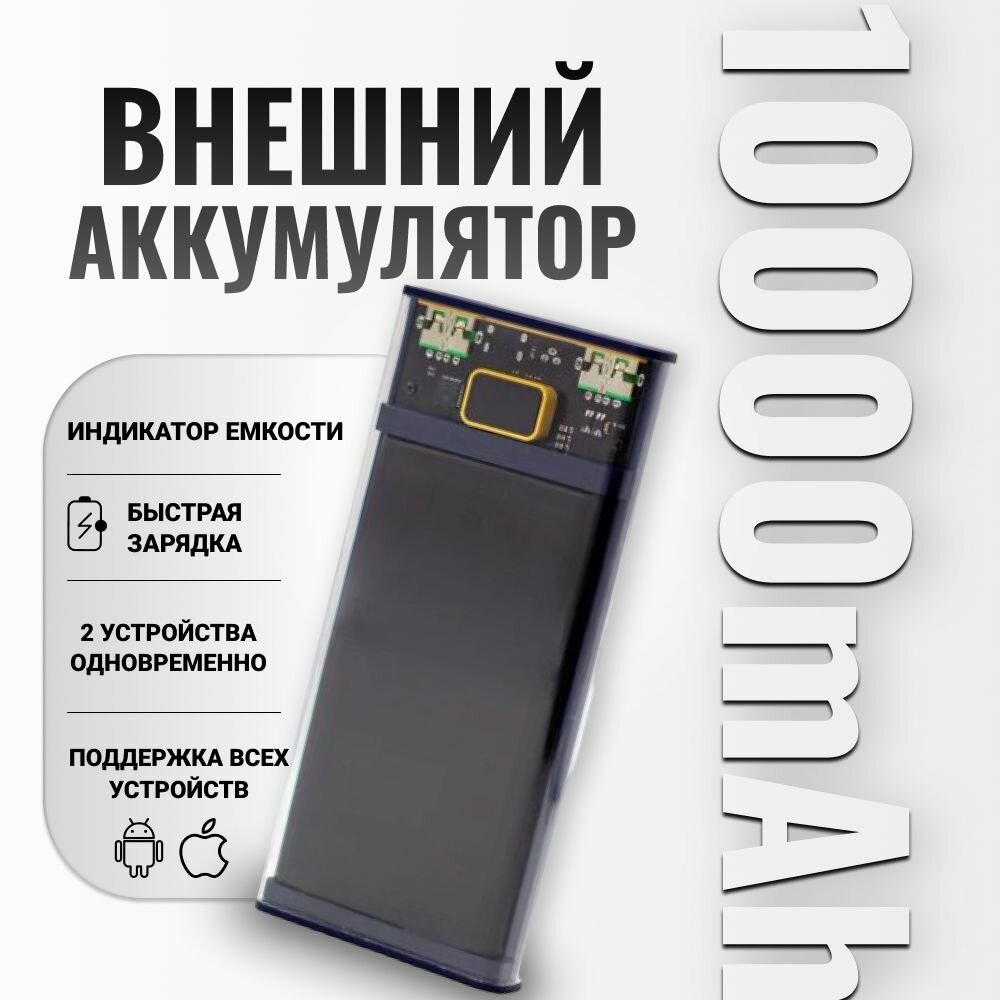 Внешний аккумулятор повербанк, павербанк 10000 mAh с быстрой зарядкой fast charge (PD/QC/FCP/AFC), powerbank
