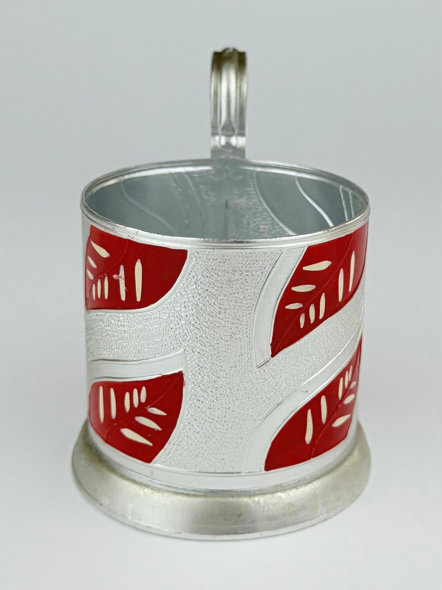 Винтажный подстаканник листья, цветная эмаль, алюминий. СССР. Клеймо КХИ.