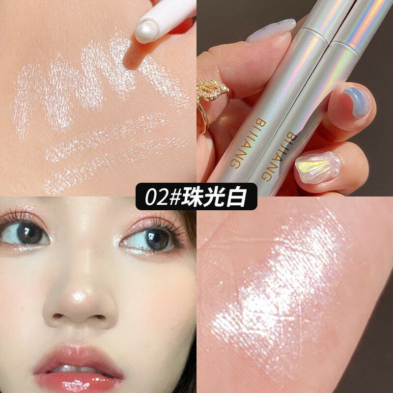 BIJIANG Pen Maker Star Diamond Яркий глаз Ручка шелкопряда Шампанское Золото Перламутровый белый Выделите тени для век Ручка для макияжа для новичков