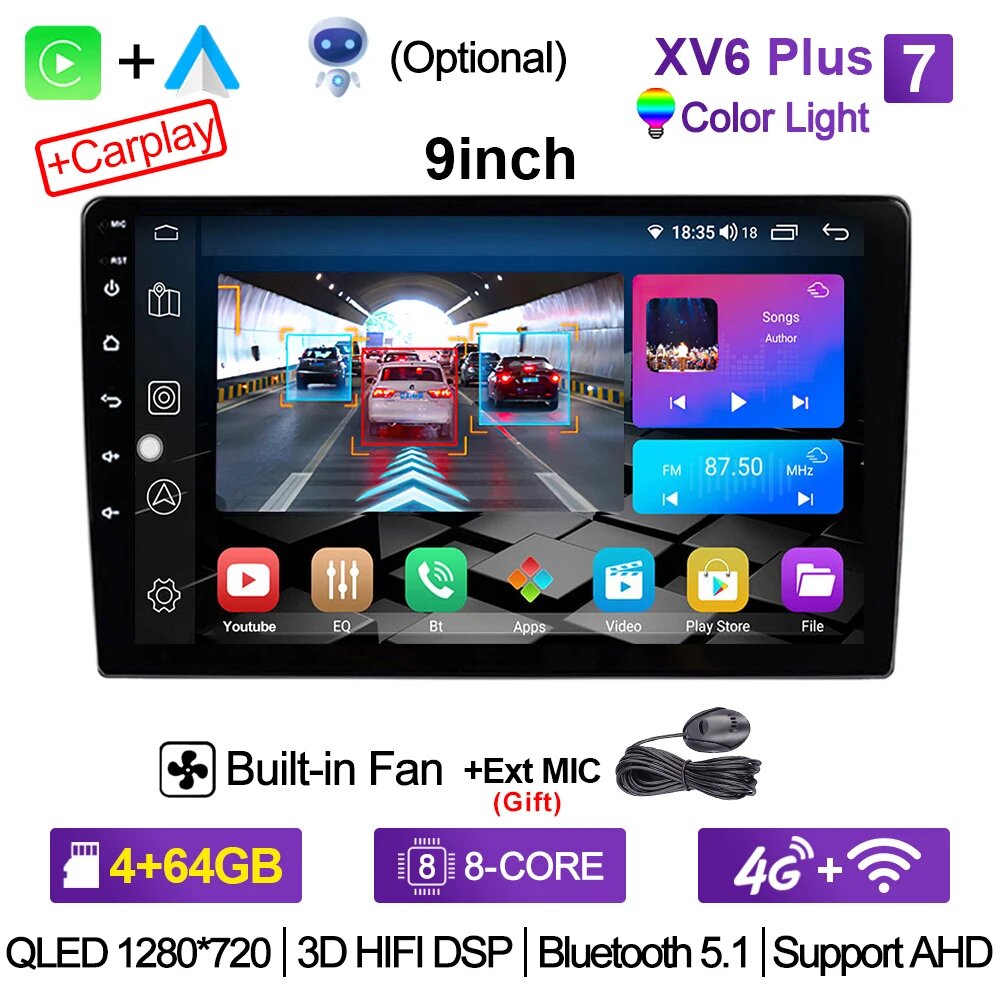 9-дюймовая Android магнитола XV6 Plus 4+64GB, Color: 9