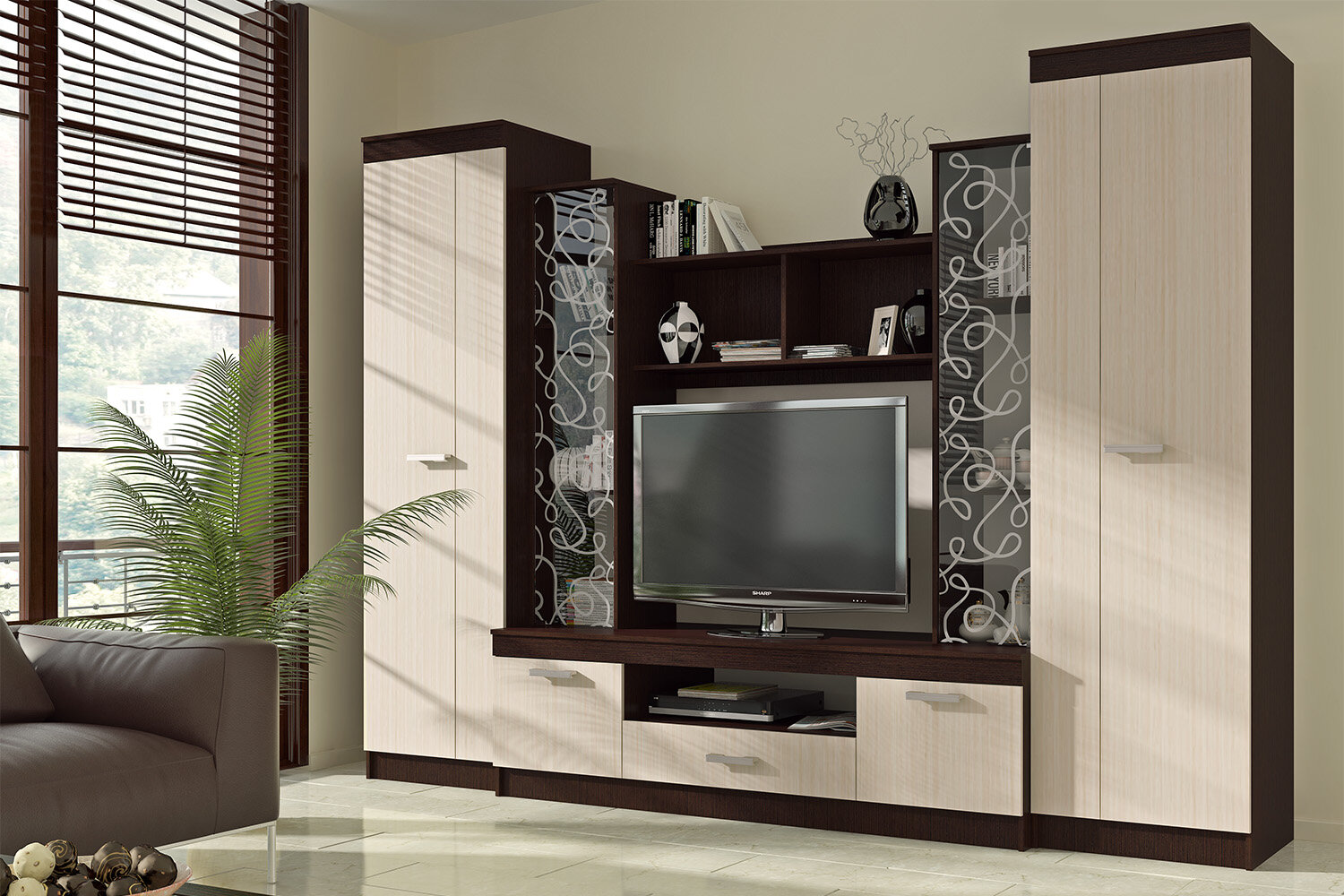 Гостиная Атлантида 4, Дуб беленый, Венге