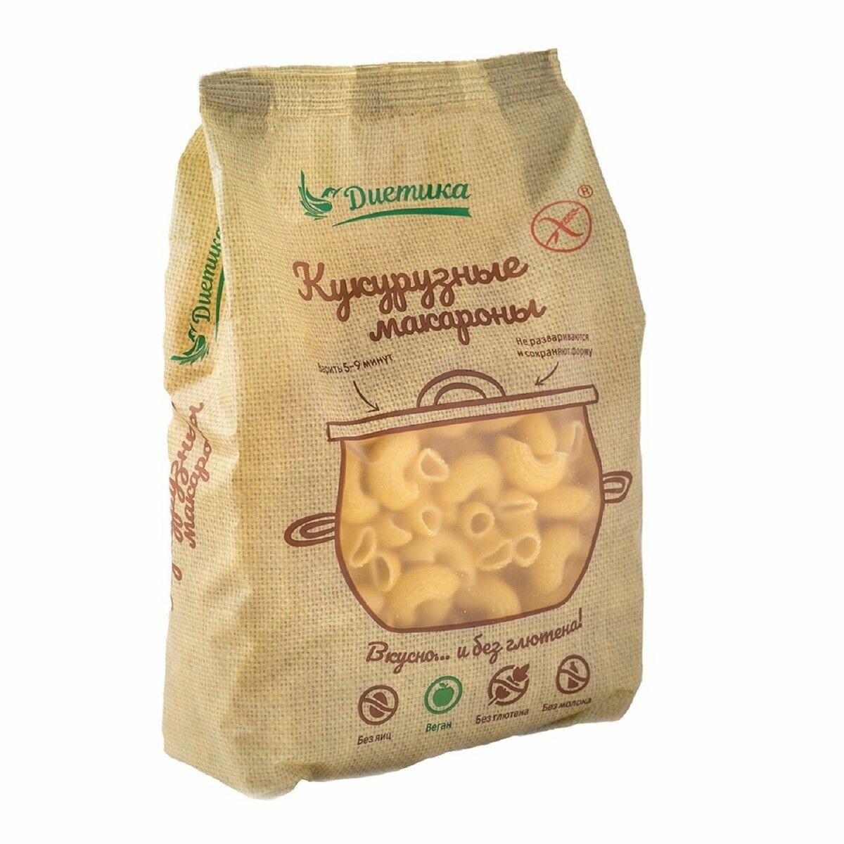 Макароны кукурузные без глютена Рожок большой Диетика 300г 4шт
