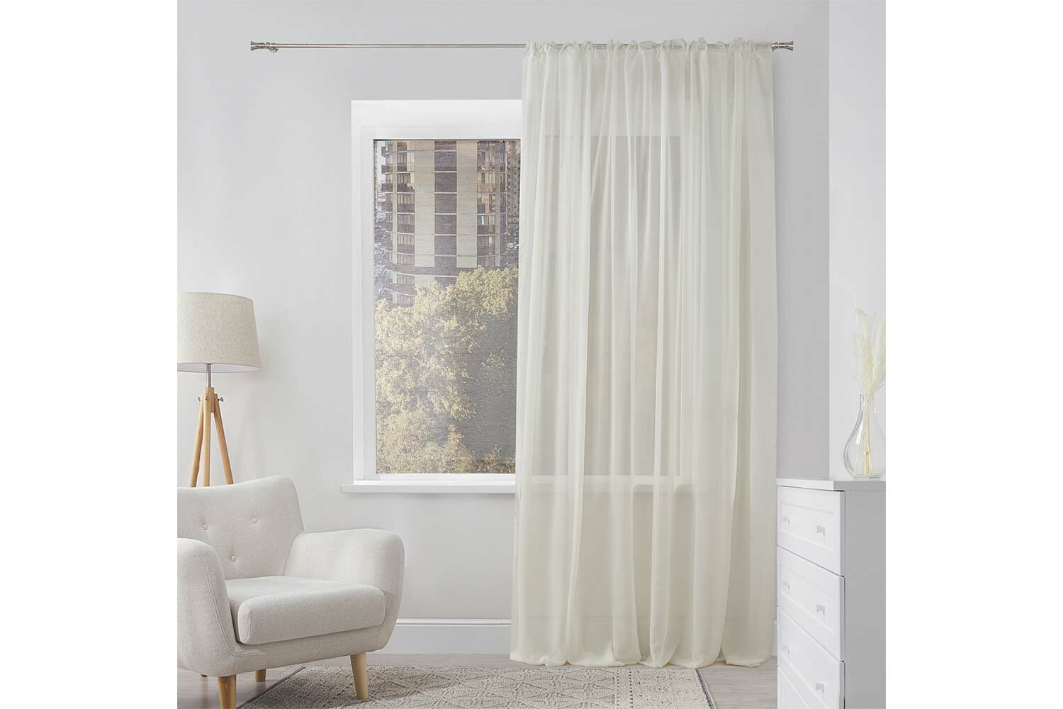 Тюль MICASA Ivy, 300х297 см, шифон, универсальная лента, цвет экрю