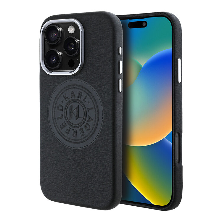 Karl Lagerfeld чехол Magsafe для iPhone 16 Pro Max, PU-кожа Full Wrapped Seal logo черный