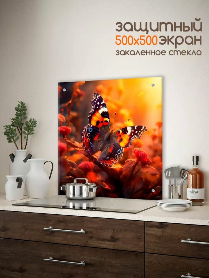 Защитный экран от брызг на плиту 500х500х4мм. Стеновая панель для кухни из закаленного стекла. Фартук для кухни на стену
