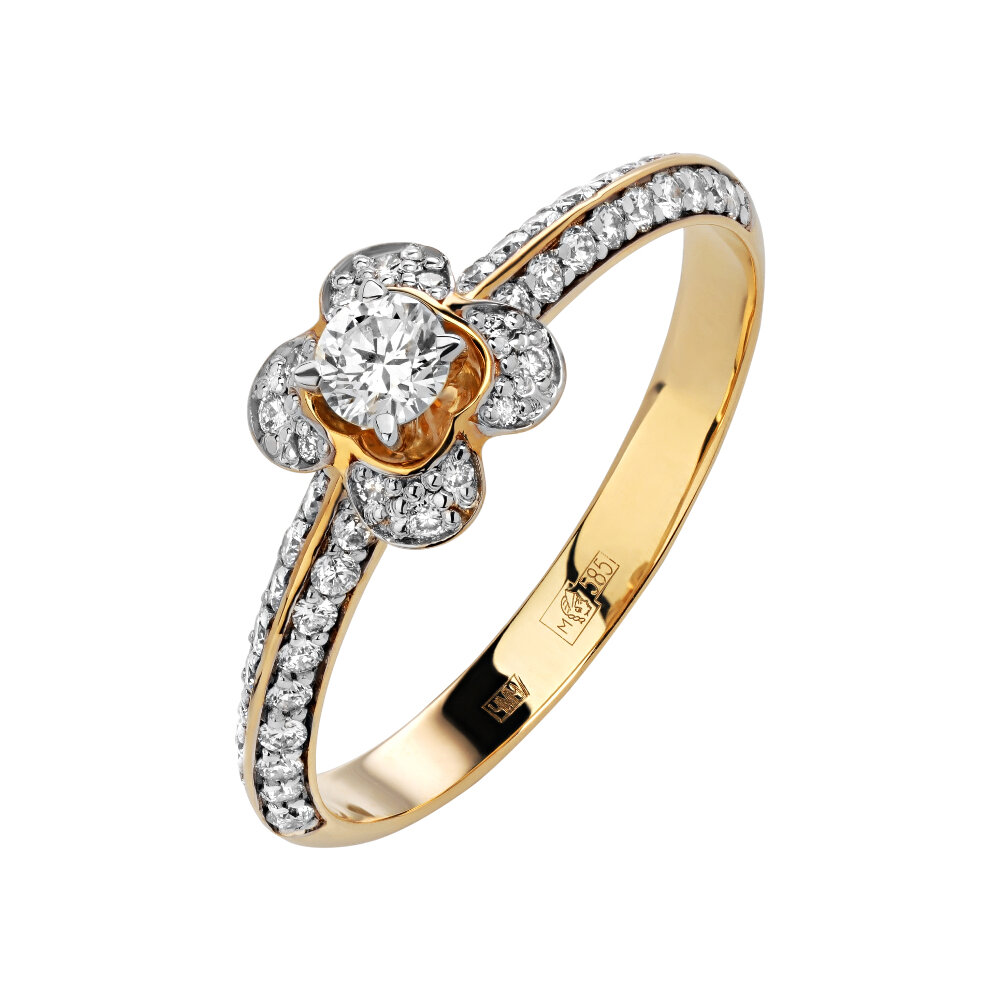 Кольцо, желтое золото, 585 проба, бриллиант