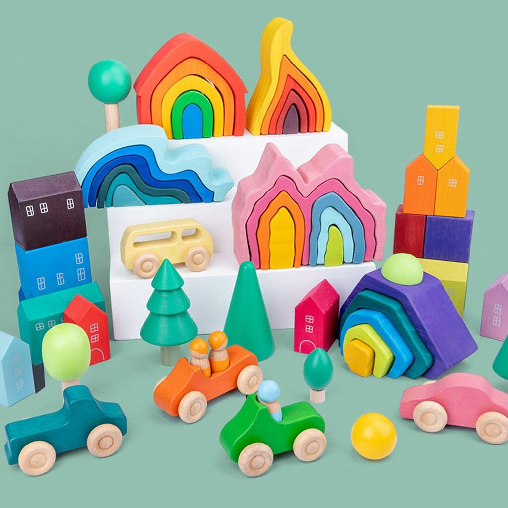 Игрушки из строительных блоков,1 набор из 6 предметов, цветные деревянные строительные блоки в сборе, развивающие игрушки, волны