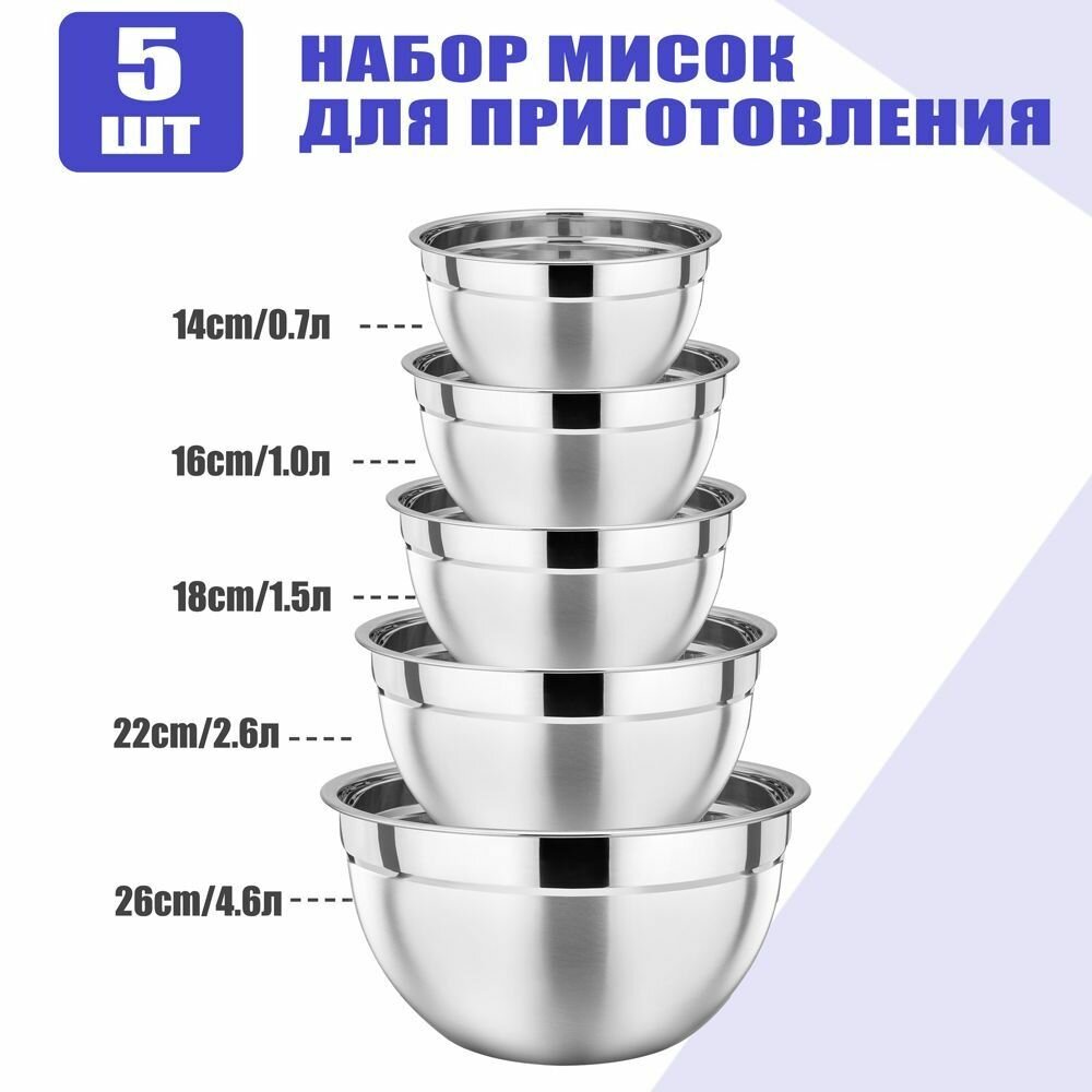 Набор мисок 5шт миска для кухни из нержавеющей стали