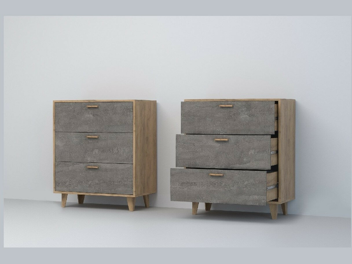 Комод К-3 НГ, в скандинавском стиле, Камень темный/Крафт золотой