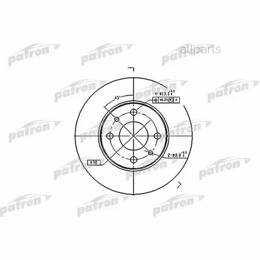 PATRON PBD1745 Диск тормозной задн ALFA ROMEO: 145 94-01, 146 95-01, 155 92-97, 33 90-94, 33 Sport Wagon 90-94, FIAT: BARCHETTA 95-, BRAVO 95-01, CINQUECENTO 91-99, COUPE 93-0
