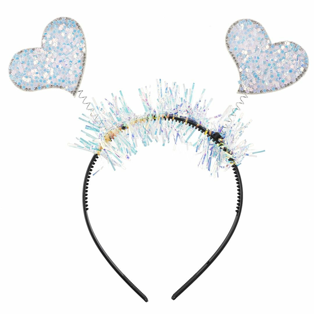 Карнавальный ободок Волна веселья Сердечки с блестками, белый, 23х21 см