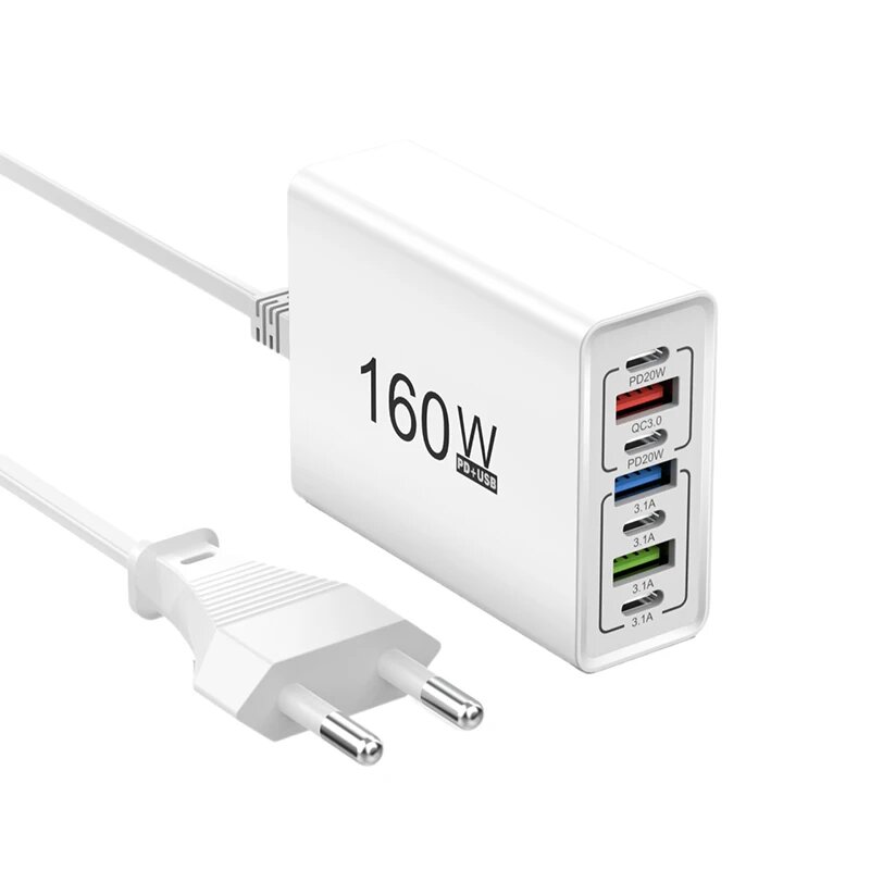 Многопортовое быстрое зарядное устройство USB Type C мощностью 160 Вт PD QC3.0, адаптер зарядного устройства для настольного телефона для IPhone Macbook, ноутбука, iPad, вилка стандарта ЕС/США A1
