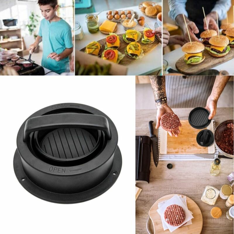 Форма для котлет и бургеров из полипропилена удобный пресс для идеальной формы, черный и белый
