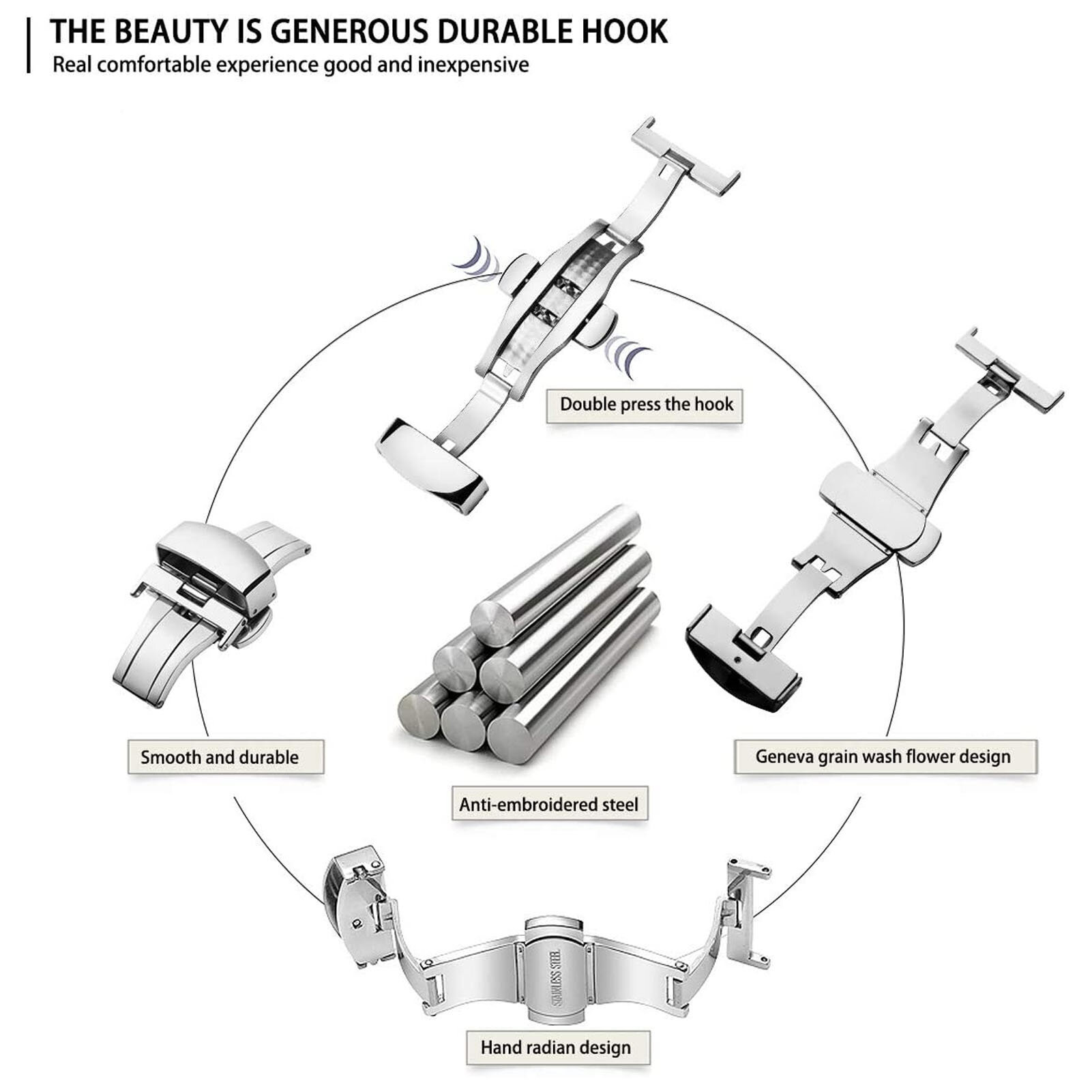 Ремешок для часов из нержавеющей стали, пряжка, складная застежка, сменный аксессуар для стального ремешка для часов 4 X 22 мм