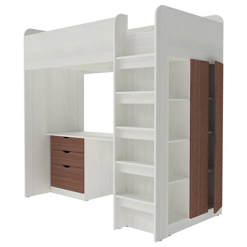 Кровать-чердак Polini Simple с письменным столом и шкафом Белое Дерево Бодего Темный