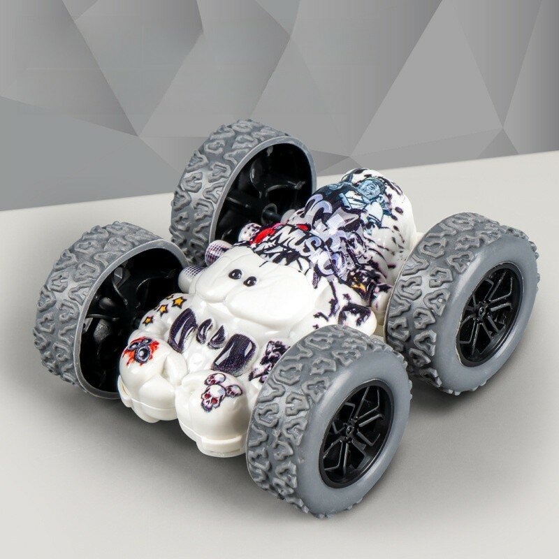 Inertia powered offroad stunt car for children with interactive play, white