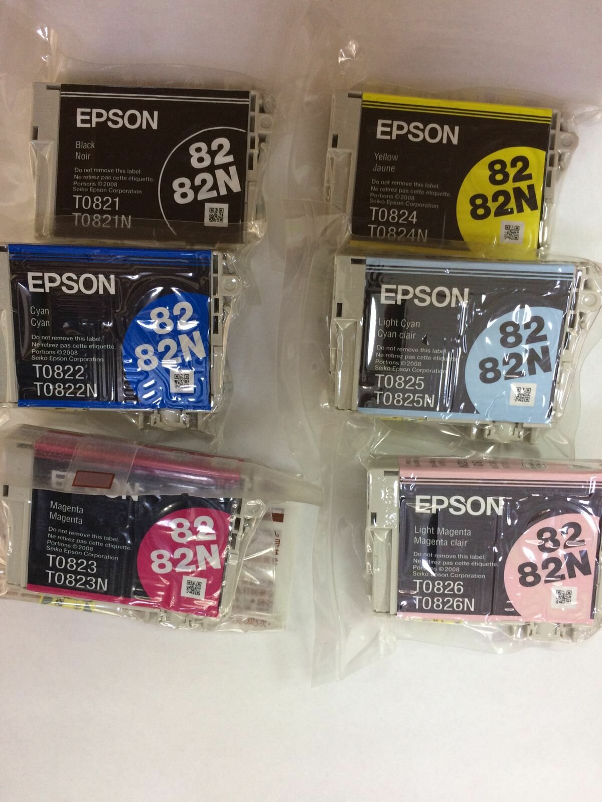 Комплект картриджей T0821/2/3/4/5/6 для Epson Stylus Photo R270/R390/RX590 6 штук по 7,4 мл (оригинальные без коробок в вакуумной упаковке)