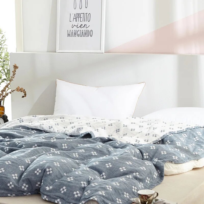 Муслиновое одеяло Junwell из 100% хлопка, легкое летнее марлевое одеяло, покрывало для кровати, дивана, дорожное дышащее мягкое декоративное одеяло, 800 Blue, 200x230 см