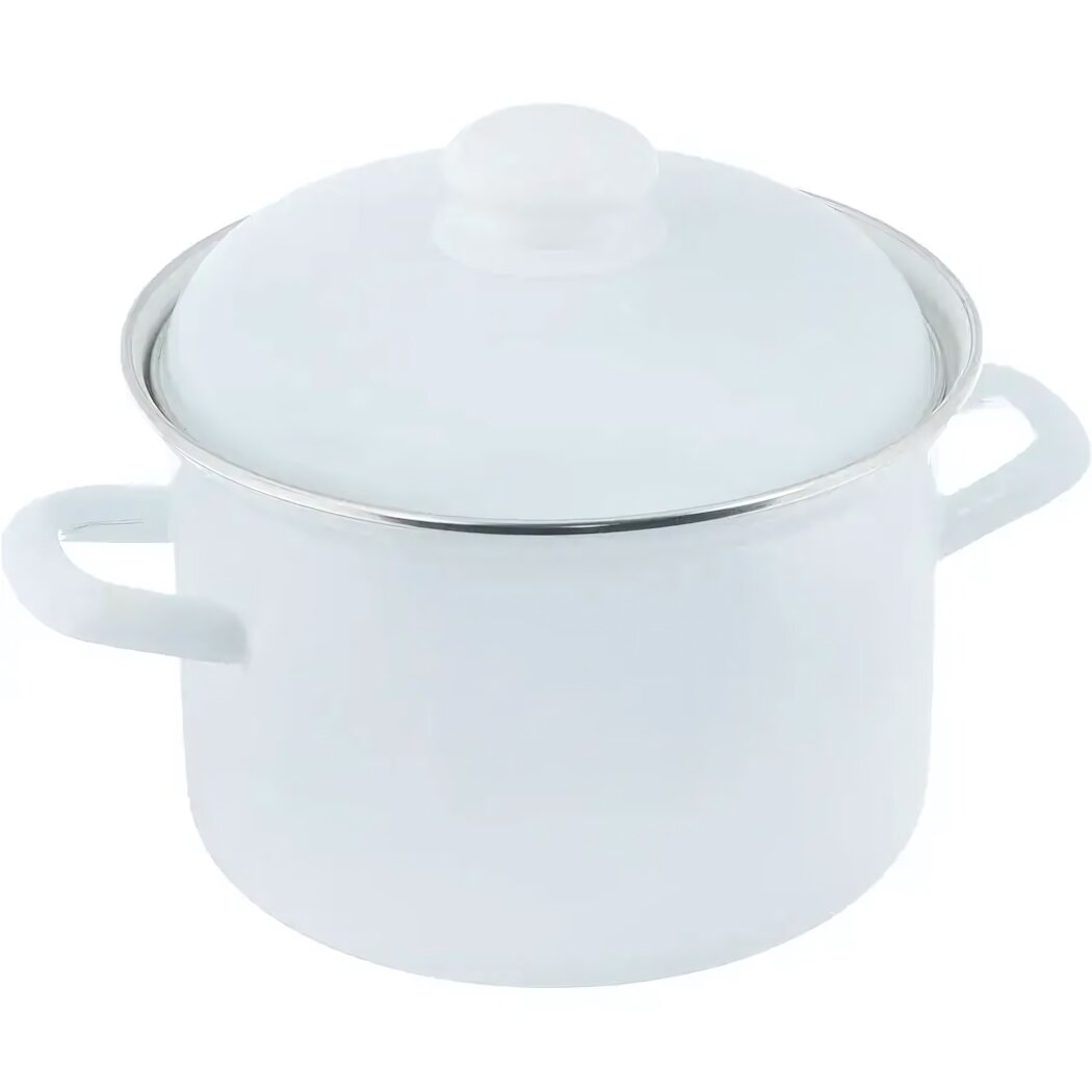 Кастрюля эмалированная 3л с крышкой, нержавеющая сталь, белая, металлические ручки
