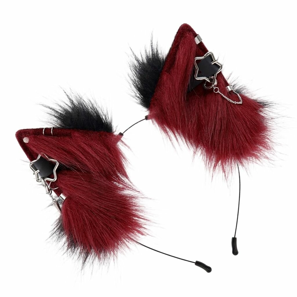 Лента для волос "Звериное ухо" -красно-черная