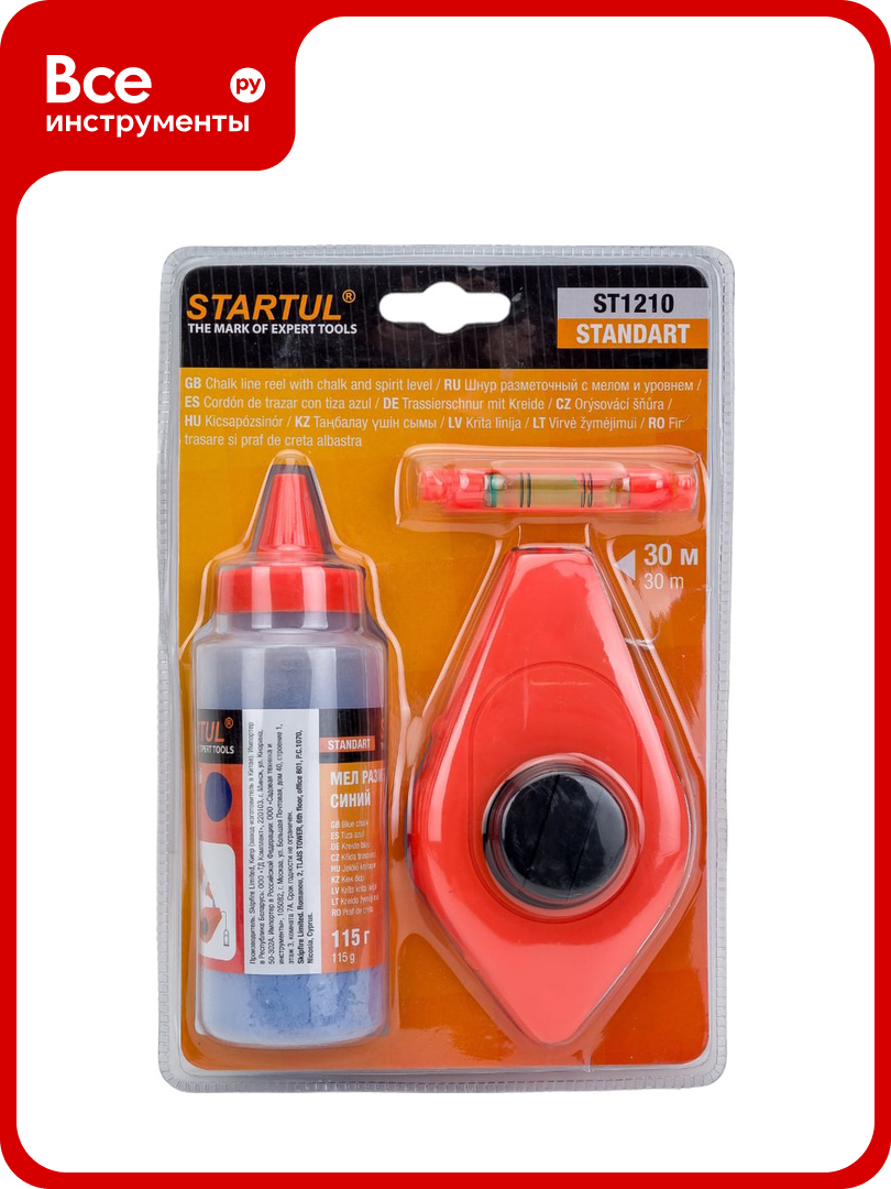 Разметочный шнур 30 м с мелом и уровнем STARTUL Standart ST1210, для определения вертикали