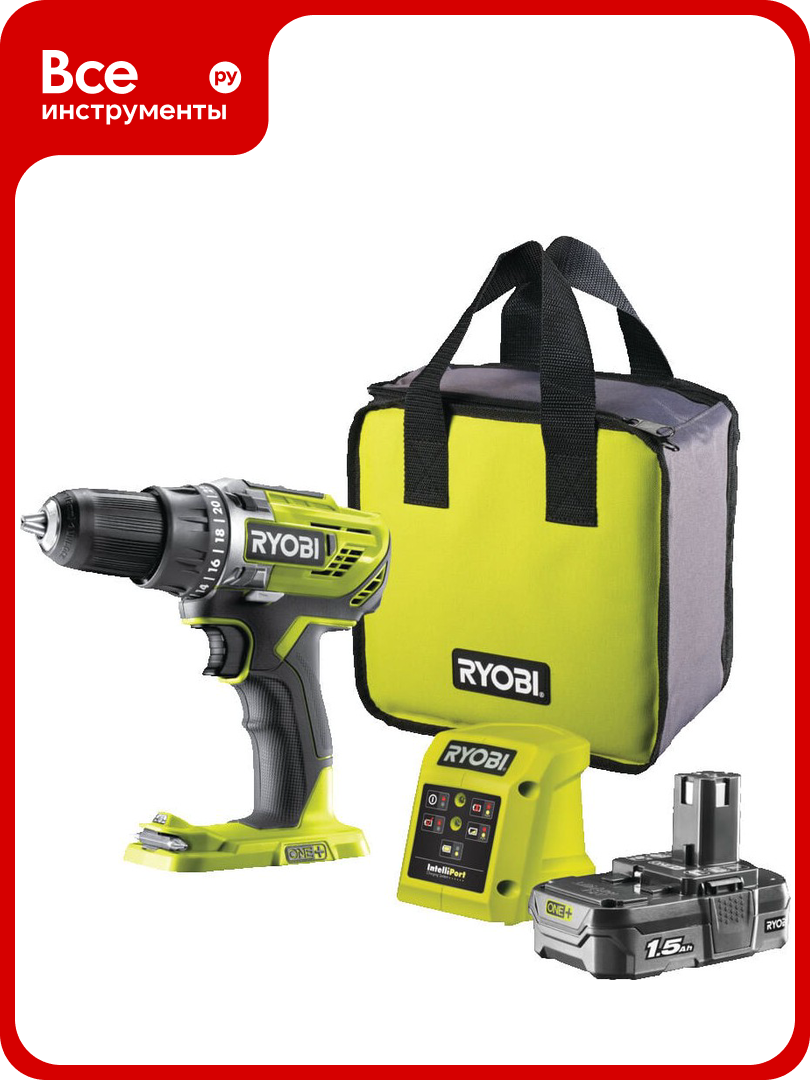 Компактная дрель-шуруповерт Ryobi ONE+ R18DD3-115S 5133005301, деревянный, 13 мм