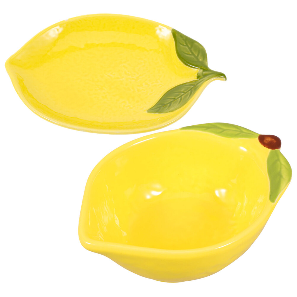 Набор Из 1 Штуки Жёлтых Керамических Тарелок И Чашек Лимонной Формы Для Подачи Фруктов И Салатов 15.00X10.50X2.00Cm
