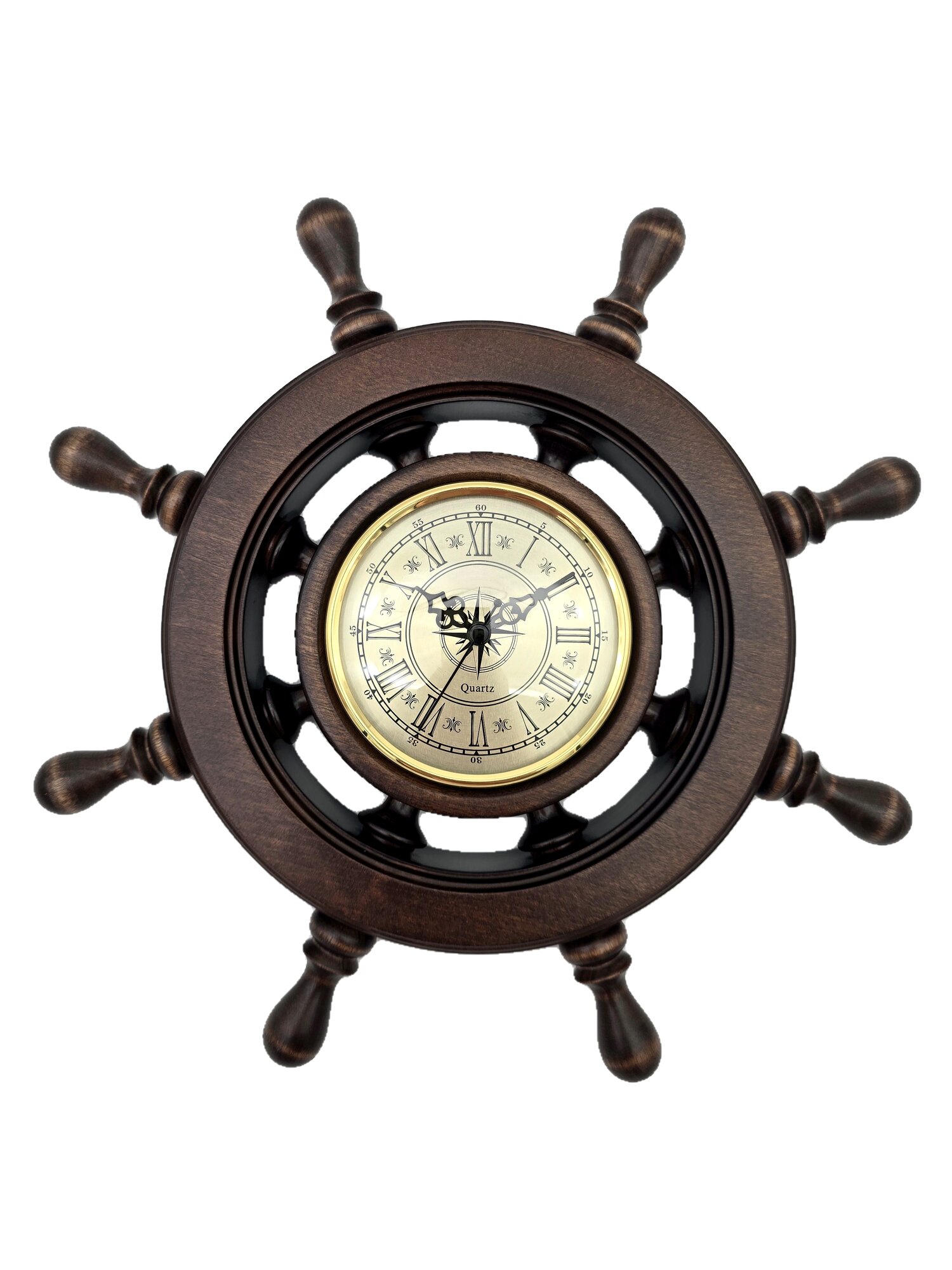 Часы настенные Смич БМ12R час "Штурвал" люкс, деревянные, кварцевые, римские цифры, плавный ход, батарейка в комплекте