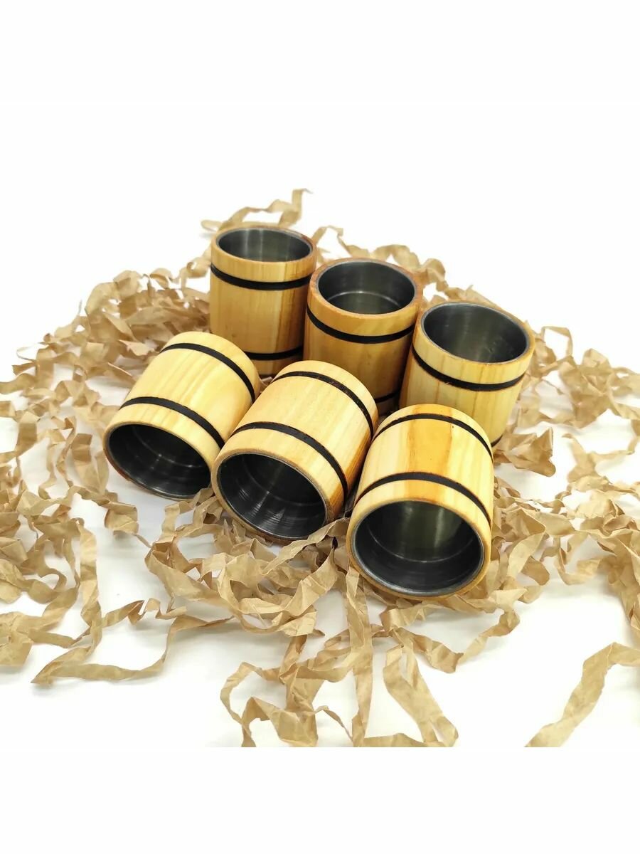 Набор деревянных рюмок 6 штук с подстаканником