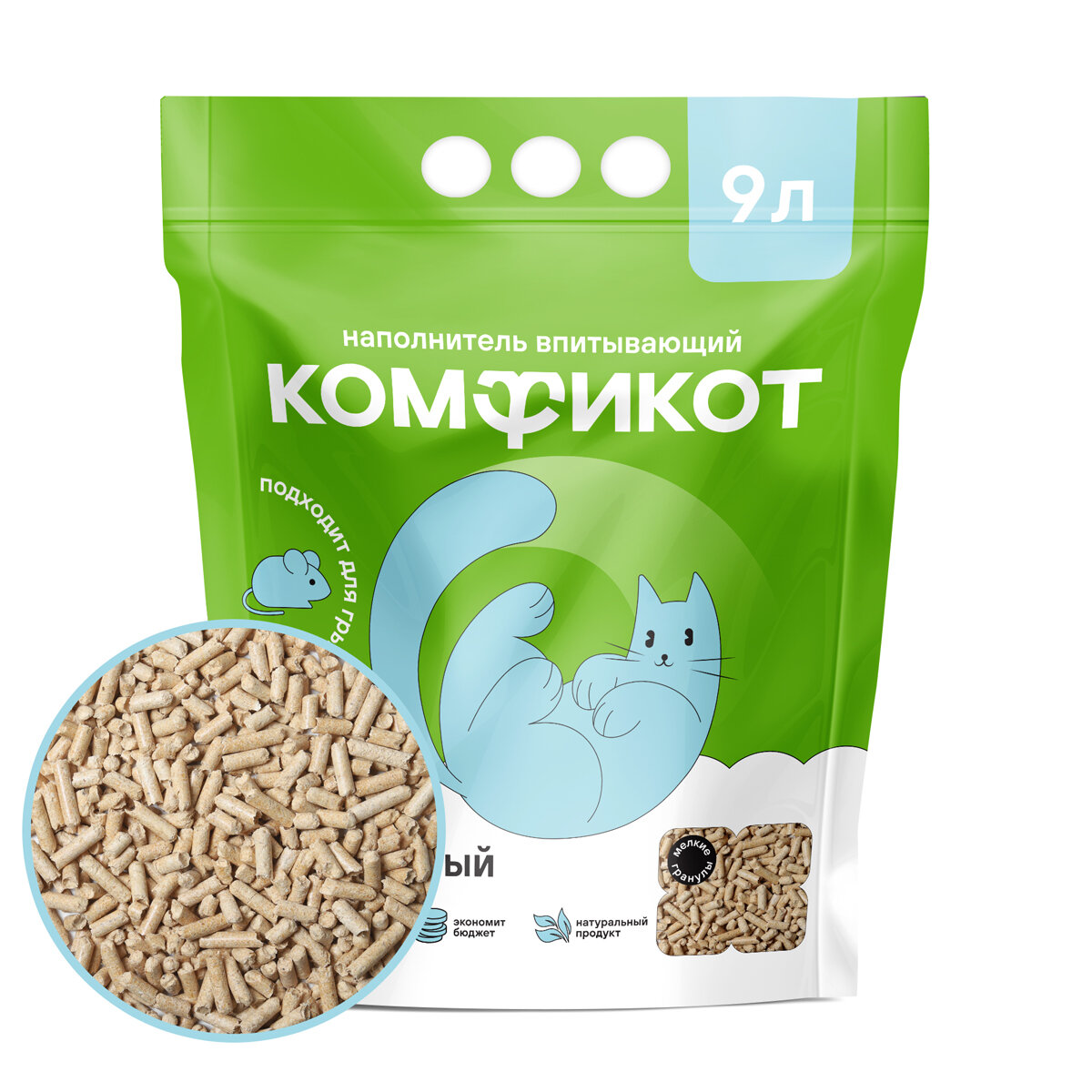 Комфикот Наполнитель древесный впитывающий, мелкие гранулы, 3кг