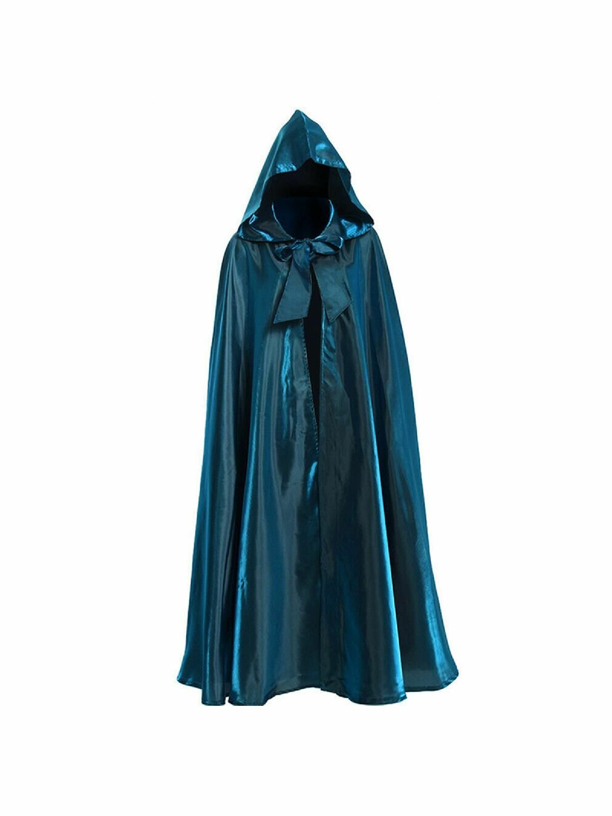 Однотонная длинная мантия с капюшоном для Хэллоуина и Рождества, Павлинья синева - От плеча до юбки 10