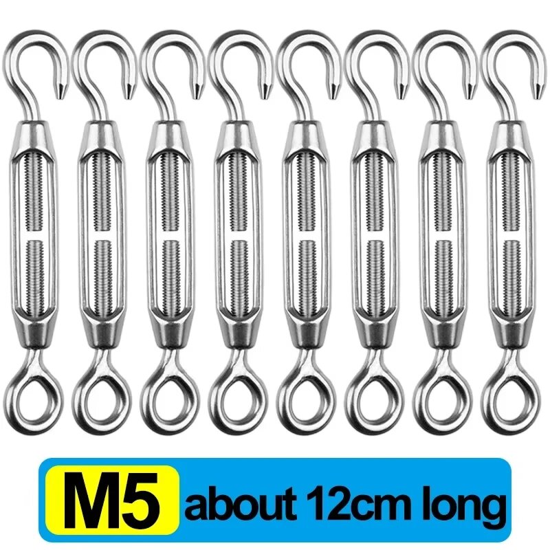 Регулируемые натяжители троса из нержавеющей стали M4 M5 M6 10PCS, M5- 12cm