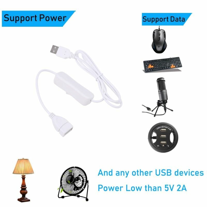 Удлинительный кабель USB2.0 белого цвета длиной 2 м с переключателем