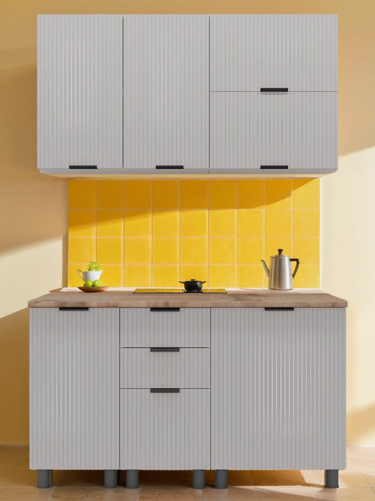 Кухонный гарнитур "Гармония Уюта", 1,4м, без столешницы без ручек фасады МДФ, модульный, кашемир/сонома